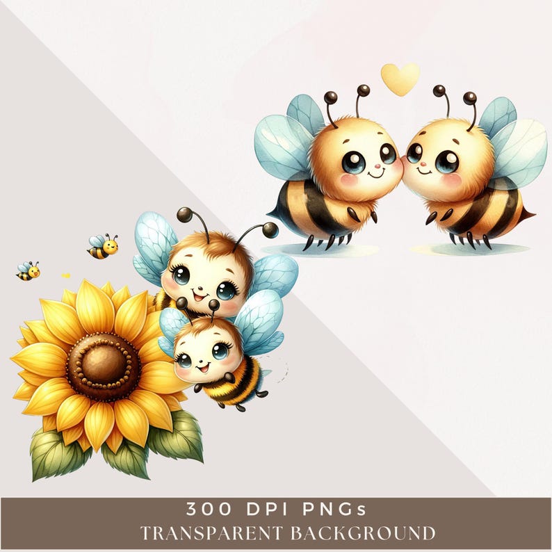 Bee Watercolor Clipart, Cute Bees Hugging, Bees Kissing, Valentine ...