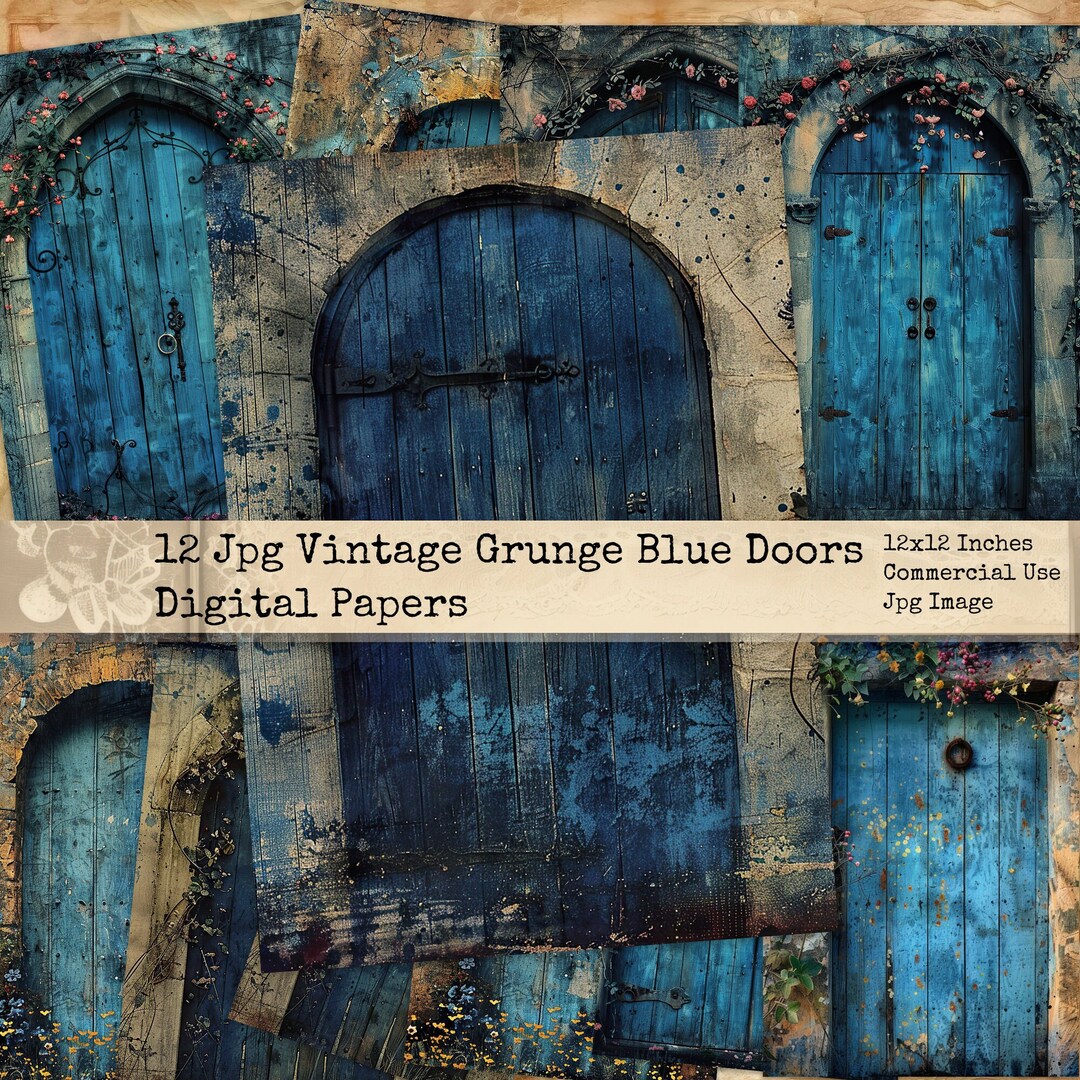 Wooden Blue Doors Digital Papers, Vintage Wooden Doors Junk Journal ...