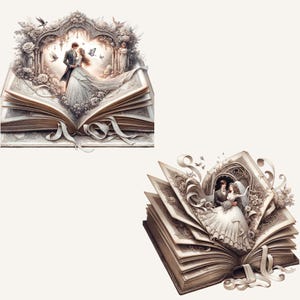 Open Book Clipart, Wedding Open Book, Book Worm Clipart, Fairytale ...