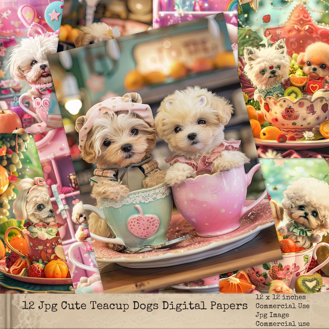 Scrapbooking Papers, Dogs Digital Paper, Little Teacup Dogs Junk ...