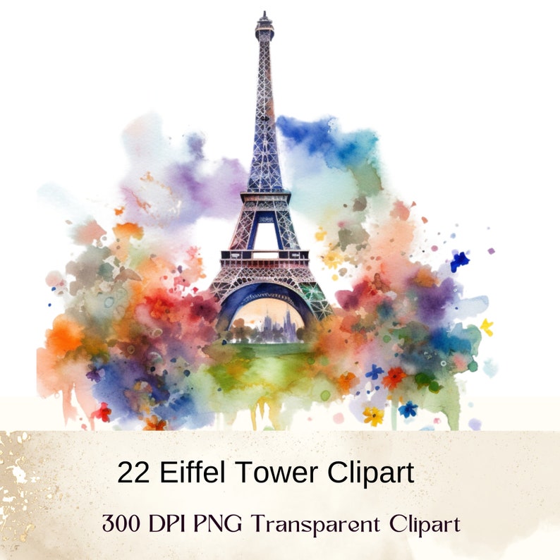 Eiffel Tower Clipart Pack, Paris Floral Watercolor, Illustration ...