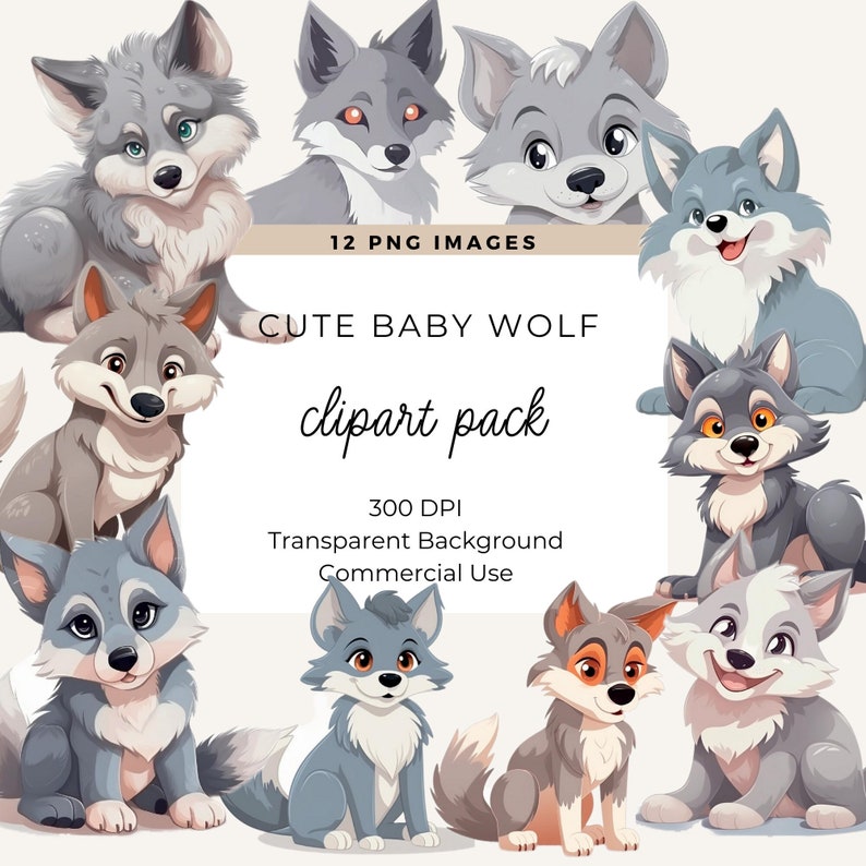 Baby Wolf Clipart, Cute Animals PNG, Forest Nursery Wall Art, Jungle ...