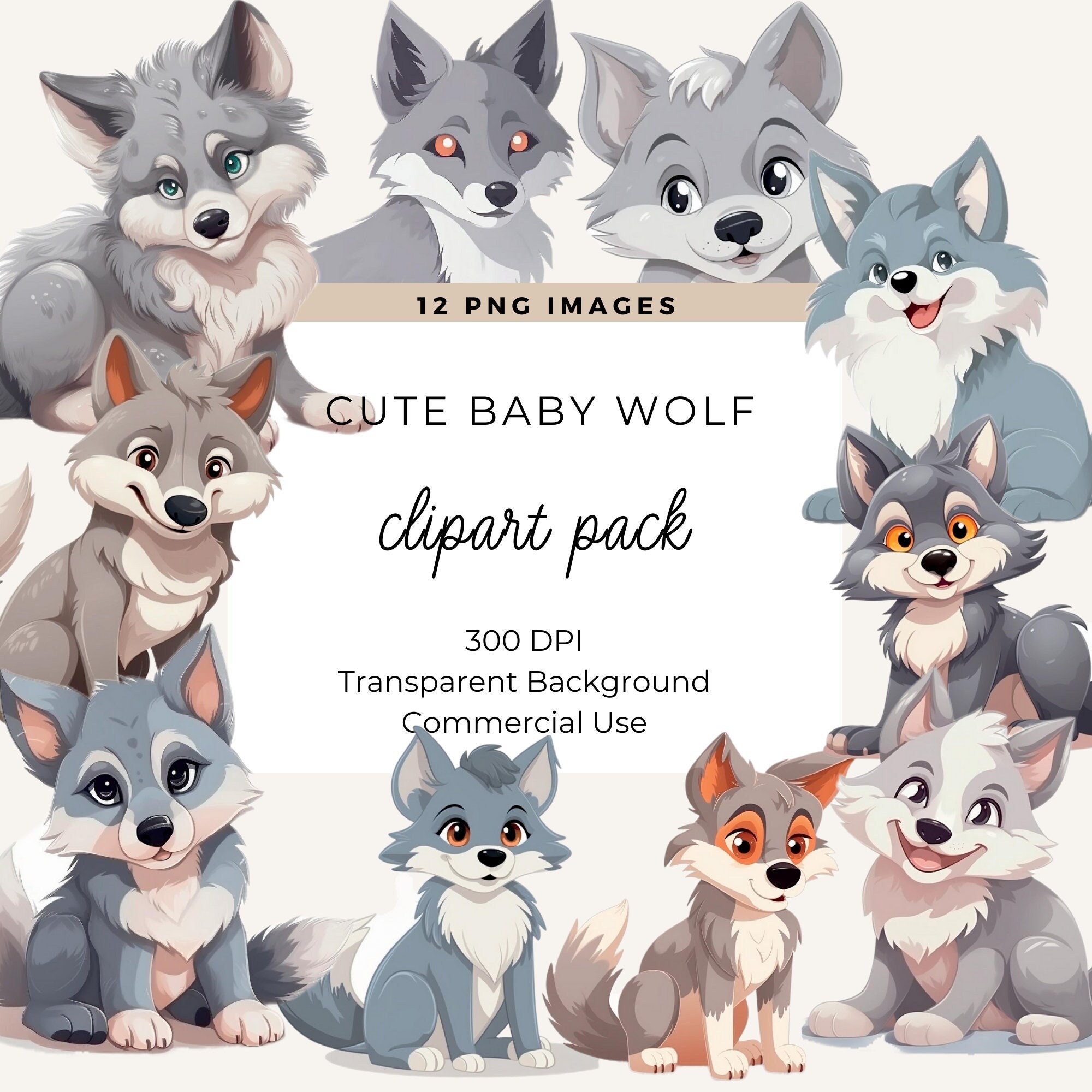 Cute Cartoon Baby Wolves