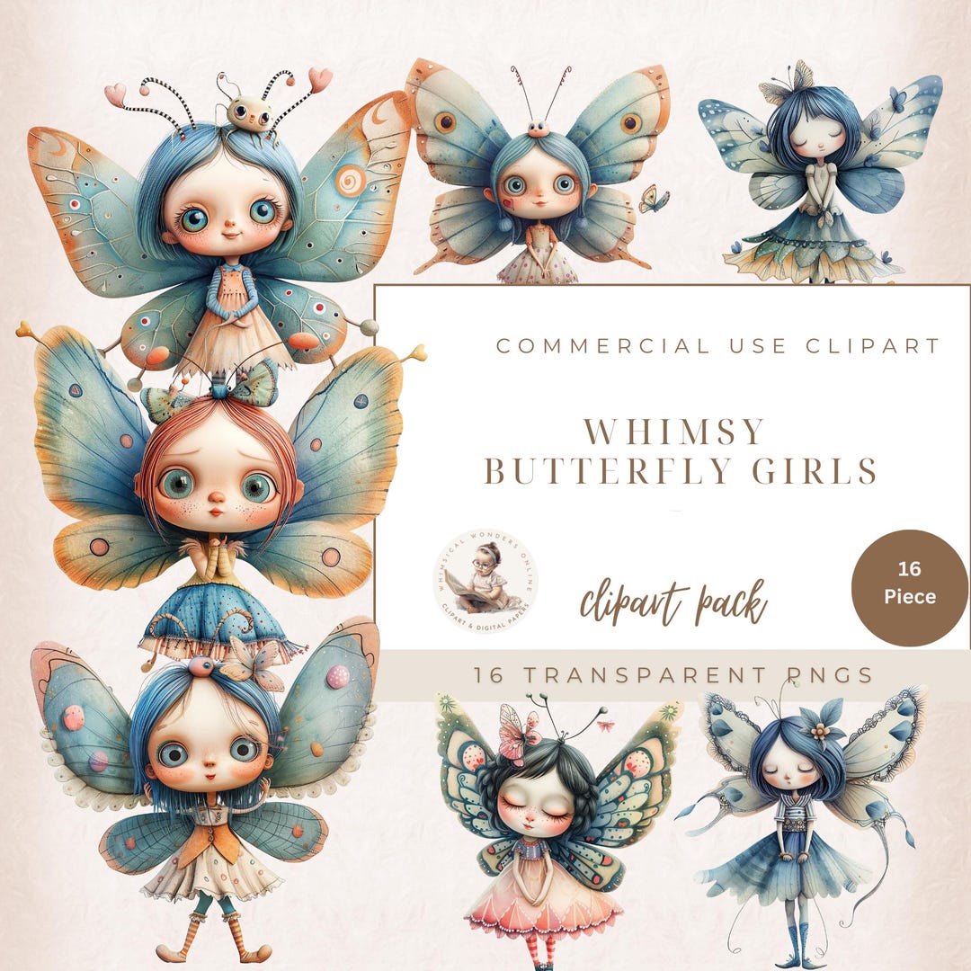 Whimsy Butterfly Girls, Butterfly Clipart, Fantasy Clipart, Garden Clipart, Botanical Clipart ...