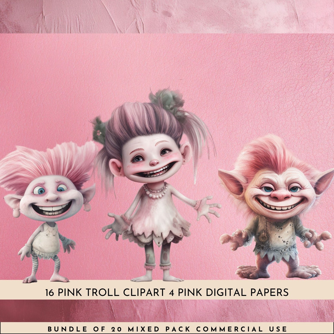 Trolls Clipart, Pink Troll Invitation Pack Texture Set, 4 Digital Pink ...