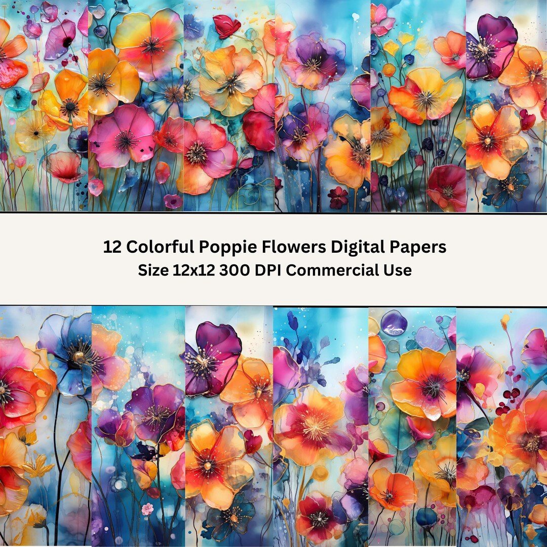 Poppy Paper Flower, Poppy Digital Paper, Floral Digital Paper ...