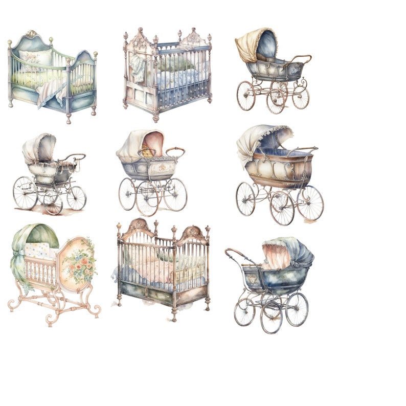 Vintage Victorian Baby Stroller Clipart, Baby Carriage Image, Bassinet ...