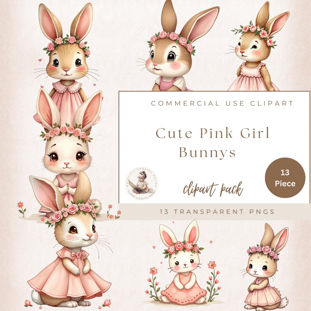 Pink Girl Bunnies, Baby Shower Clipart, Rabbit Clipart, Girl Bunny ...