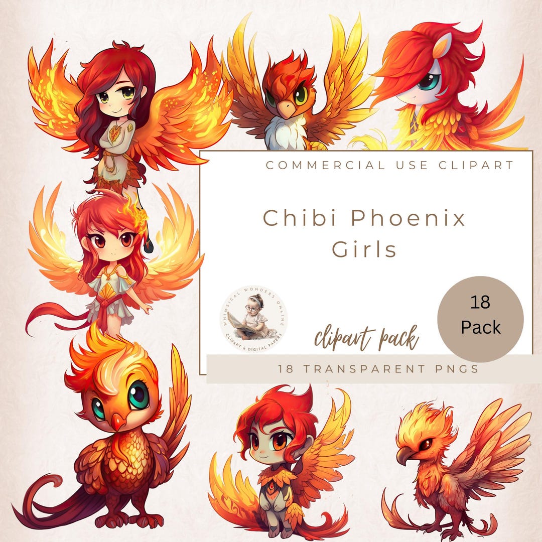 Cute Chibi Phoenix Clipart, Bird Clipart, Chibi Clipart, Commercial Use ...