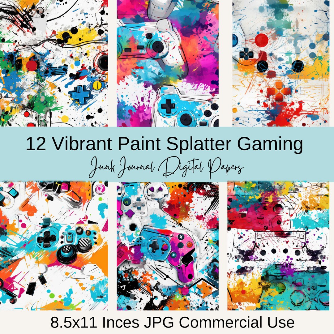 Vibrant Paint Splatter Gamer Digital Paper, Gamer Background Pattern ...