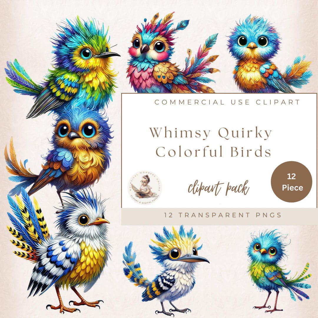 Quirky Bird Clipart, Colorful Funny Bird Clipart, Whimsical Clipart ...