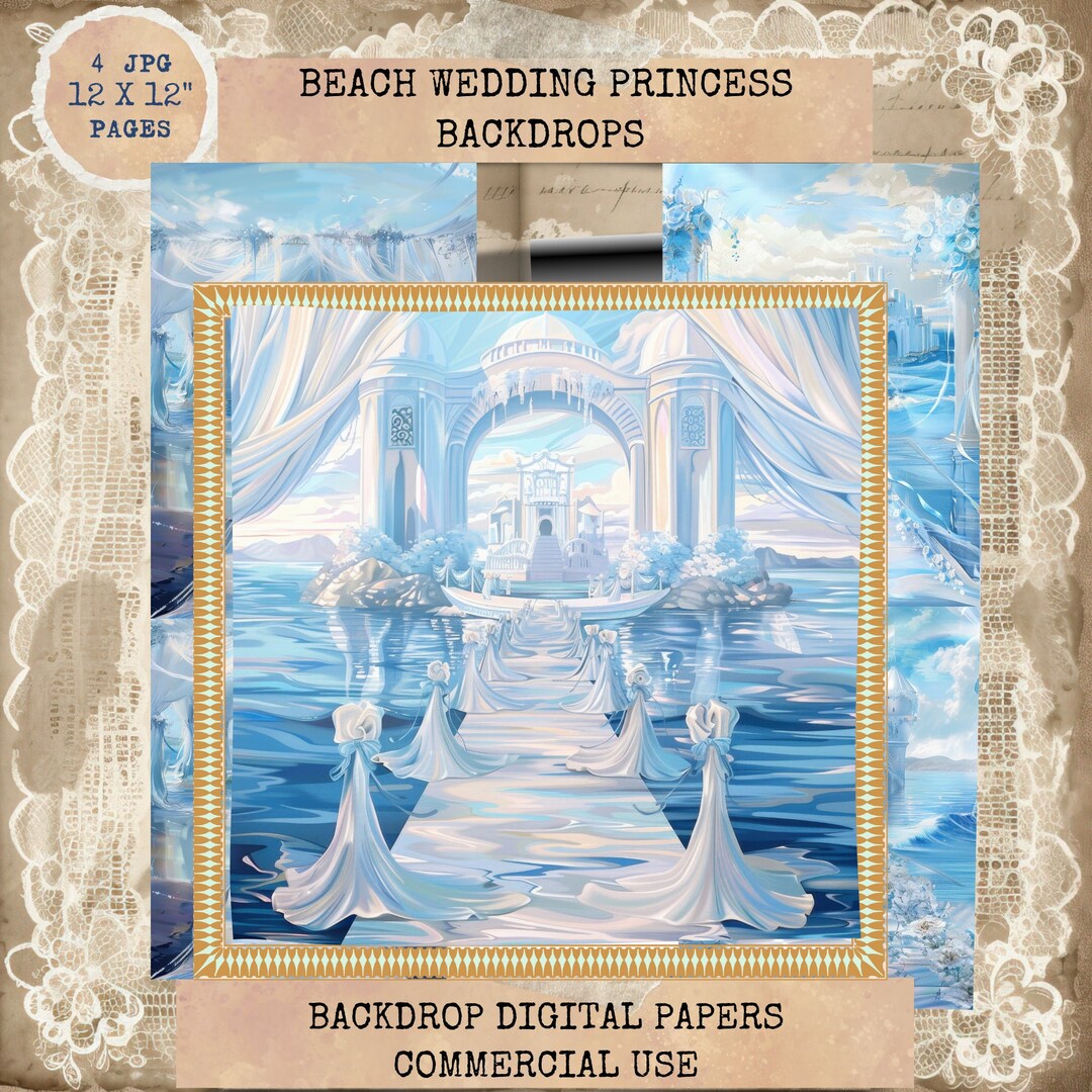 Beach Princess Wedding Backdrops, Digital Backdrops, Princess Digital ...