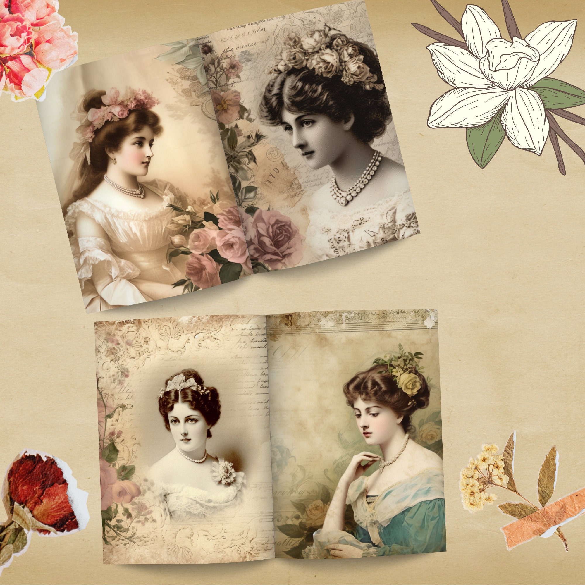 Victorian Ladies Junk Journal Pages, Vintage Victorian Lady Collage ...