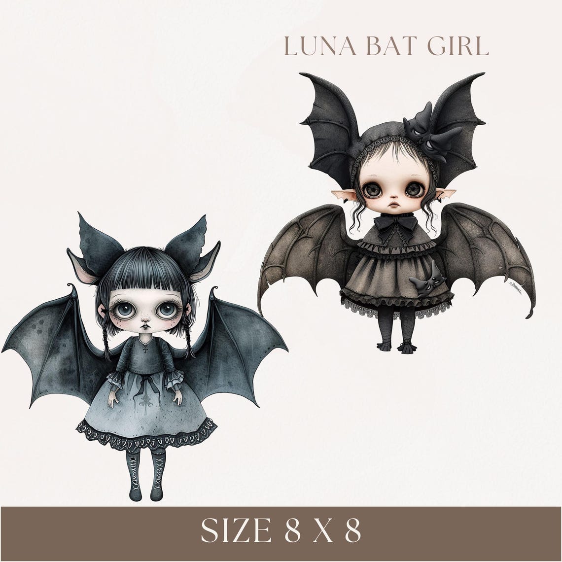 Luna Bat Girl Clipart, Bat Clipart, Quirky Girl Clipart, Halloween ...