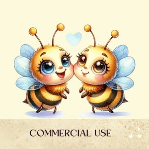 Bee Watercolor Clipart, Cute Bees Hugging, Bees Kissing, Valentine ...