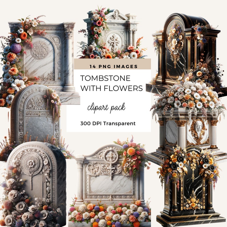 Tombstone Clipart, Tombstone With Flowers, Illustrations of Graveyard ...