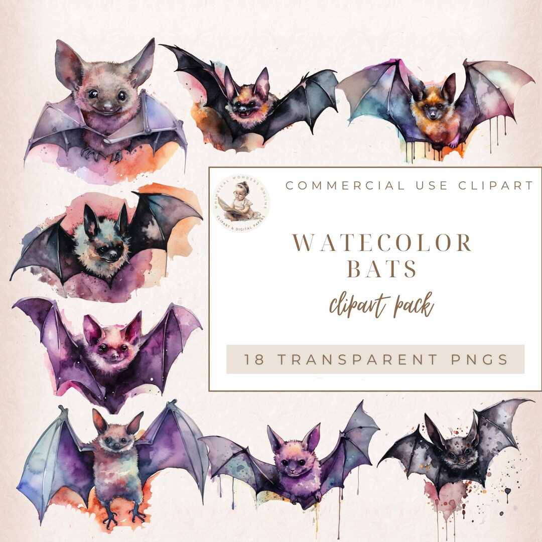 Bat Watercolor Clipart, Sublimation, Bat Wall Art, Bat Prints, Bat ...