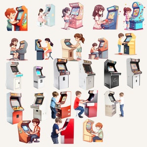 Arcade Machine Clipart, Gaming Clipart, Cartoon Boy and Girl on Arcade ...
