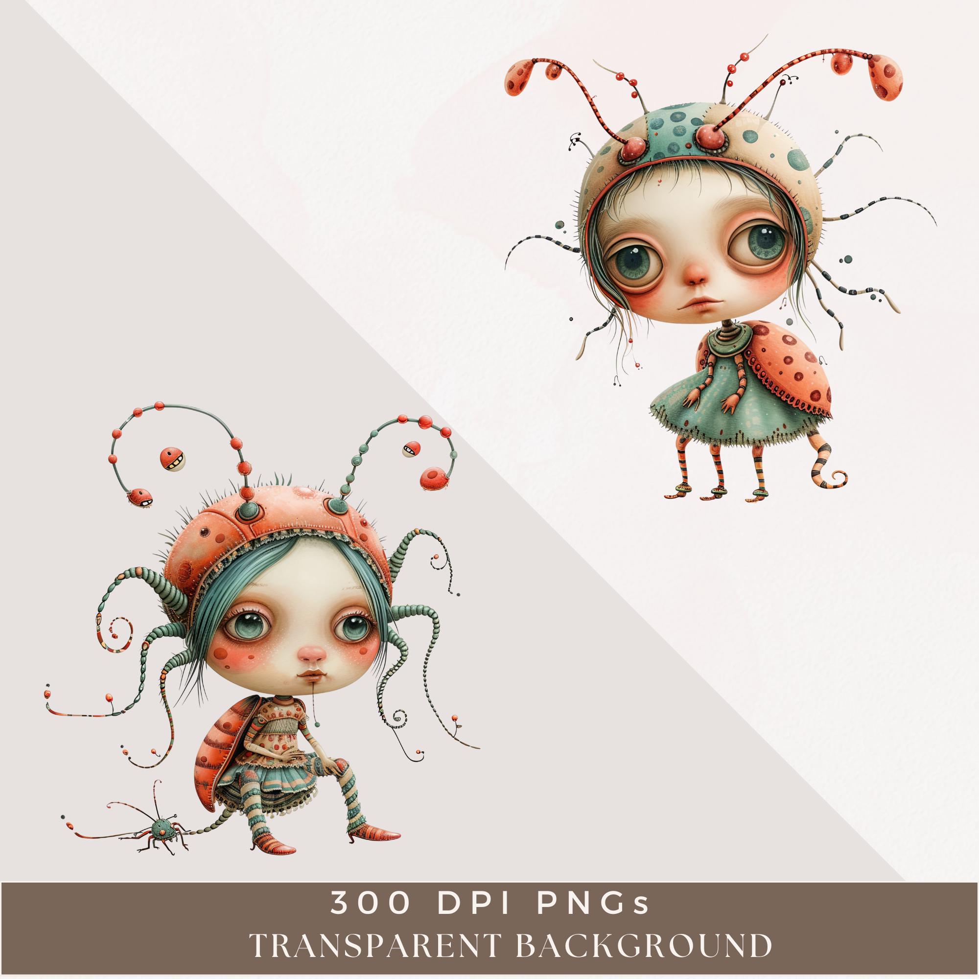 Quirky Whimsy Insect Girls, Insect Clipart, Whimsical Clipart, Quirky ...