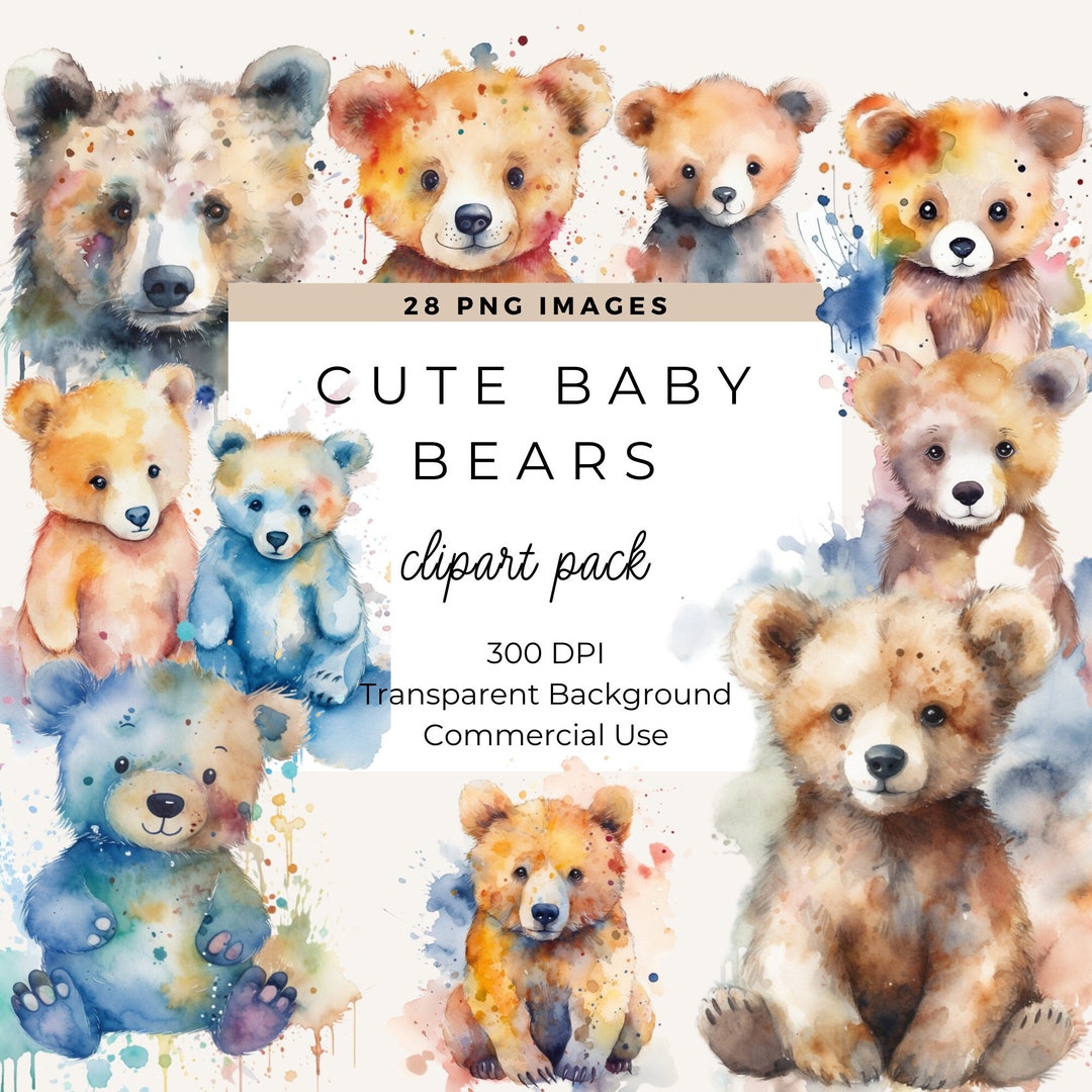 Baby Bear Clipart, Watercolor Clipart Bear, Cute Forest Animals, Baby ...