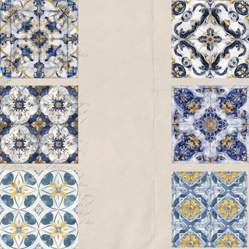 Printable Papers, Blue Tile Digital Papers, Moroccan Tiles Junk Journal ...
