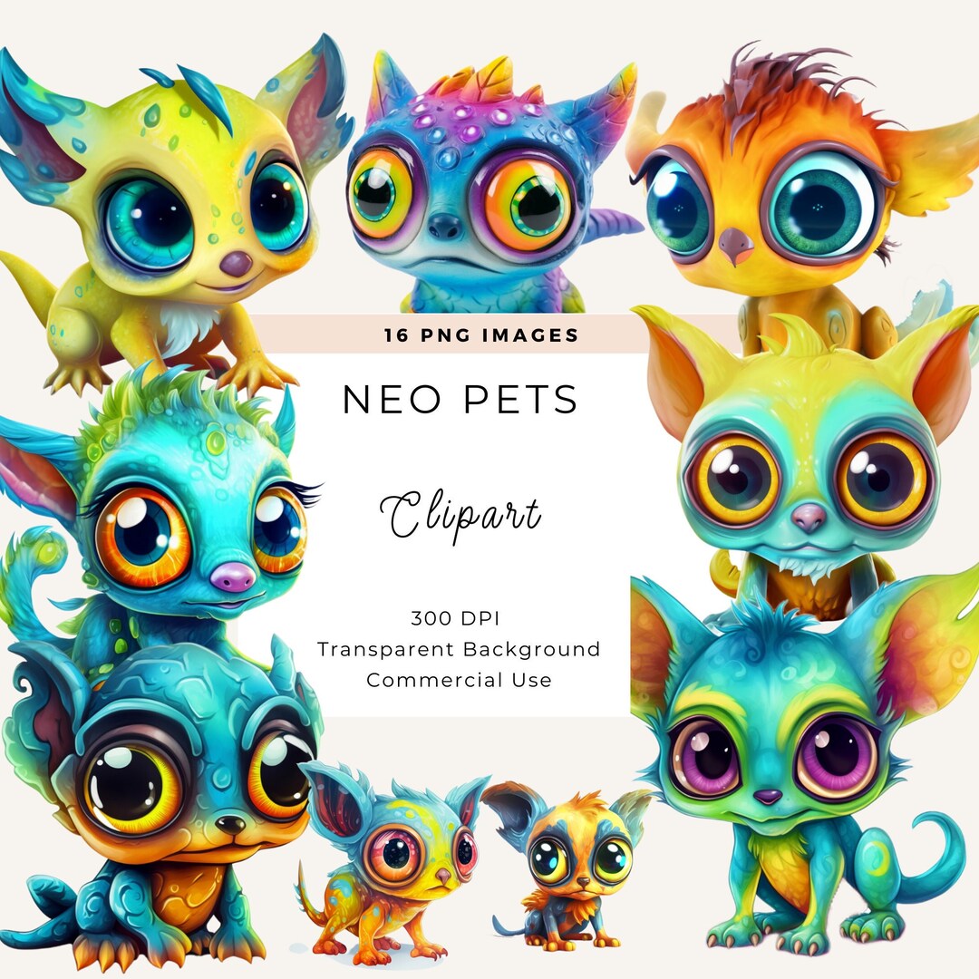 Cute Animal Clipart, Neo Pets, Virtual Pets, Wall Art, Nursery Art ...