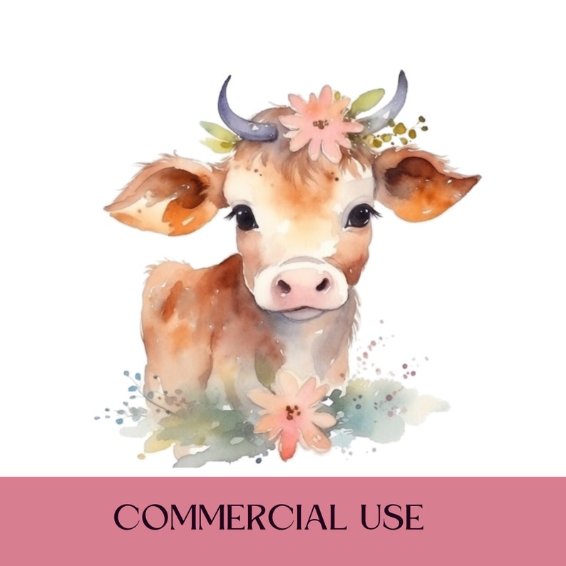 Cute Cow Clipart Digital Download Watercolor Clipart Animal - Etsy
