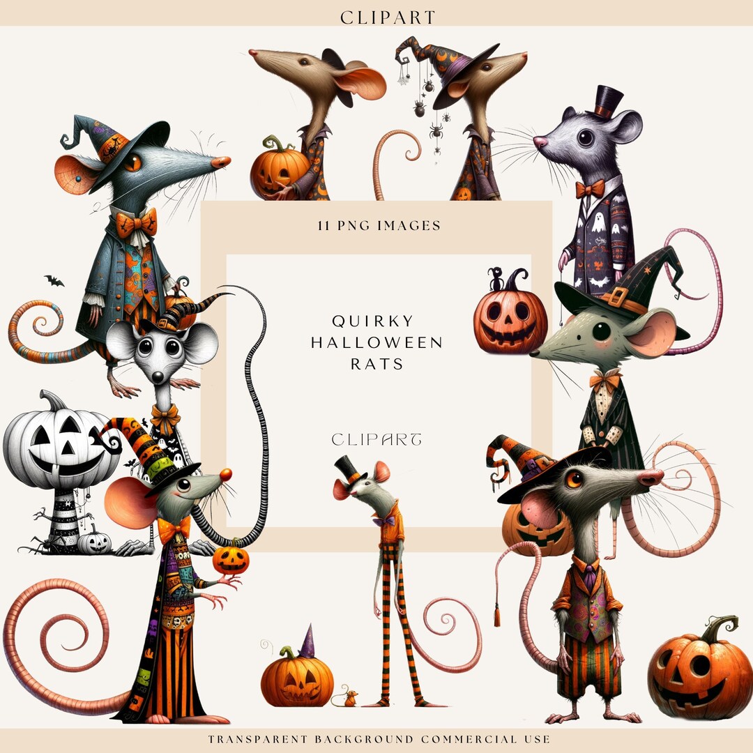Funny Rats Clipart, Halloween Clipart, Whimsical Clipart, Rats Clipart ...