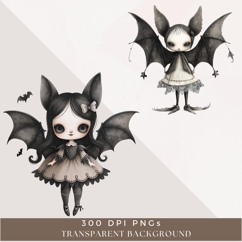 Luna Bat Girl Clipart, Bat Clipart, Quirky Girl Clipart, Halloween ...