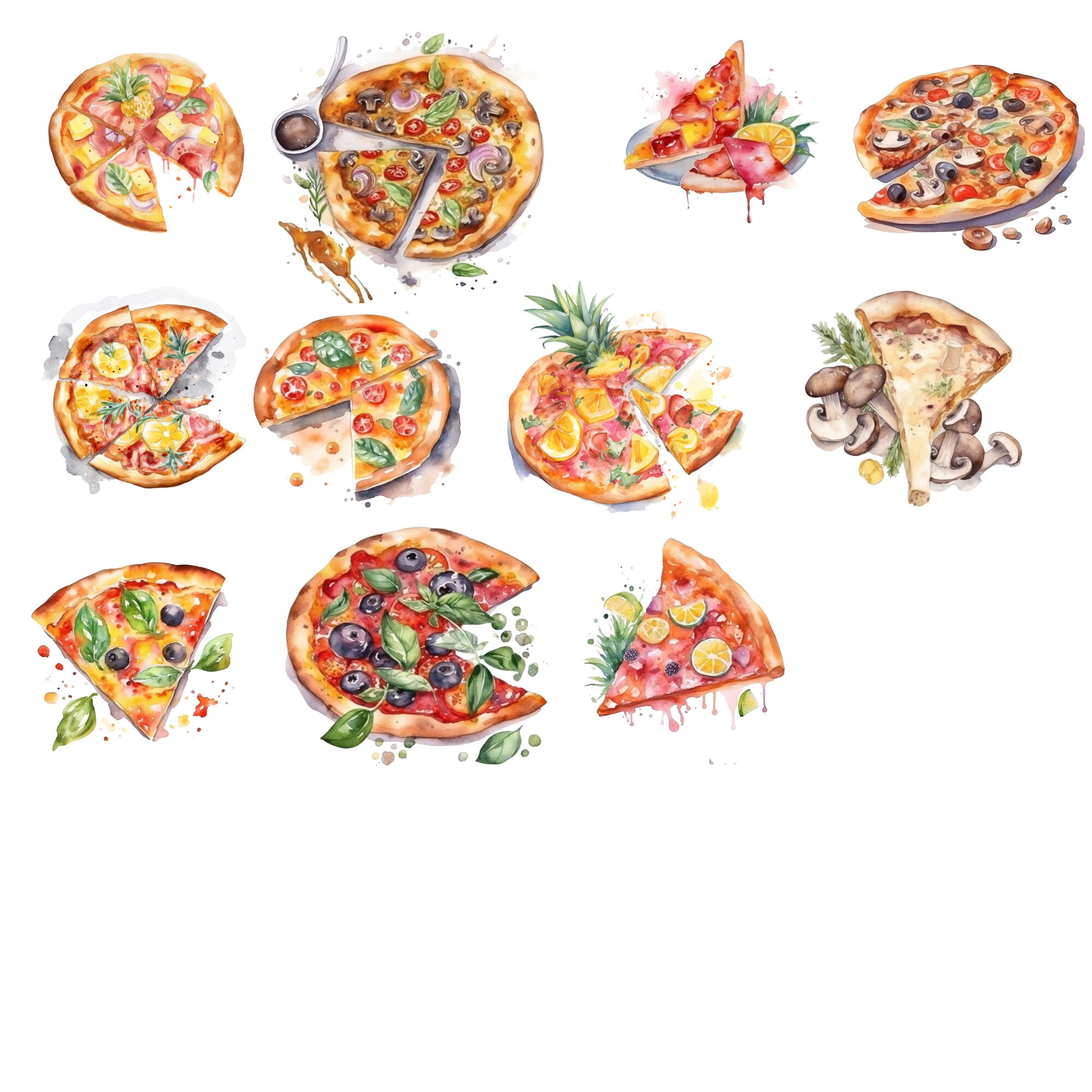 Watercolor Pizza Clipart Bakery PNG Pepperoni Pizza Food - Etsy