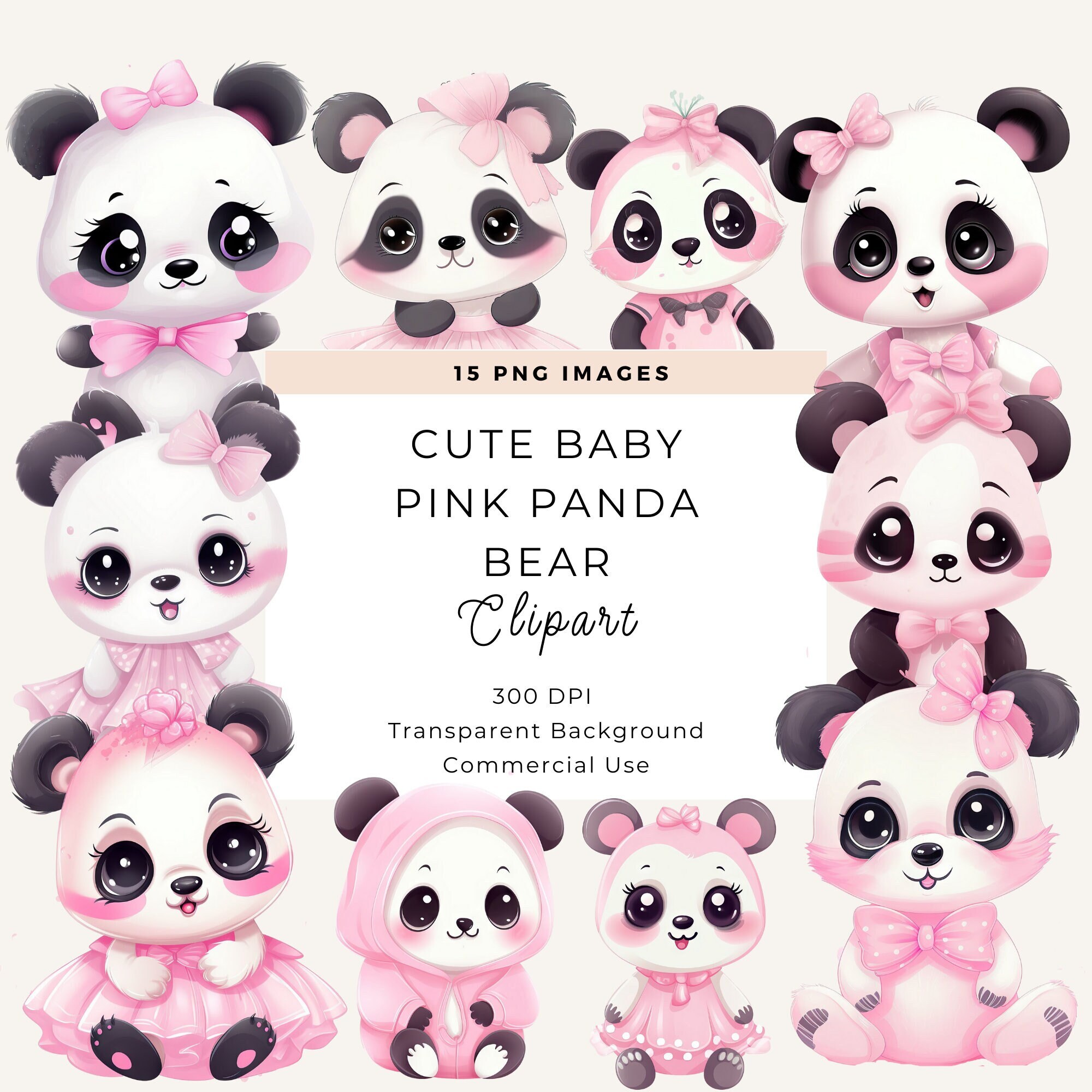 Cute Baby Pink Panda Clipart, Baby Shower, Gender Reveal, Girl 1st ...