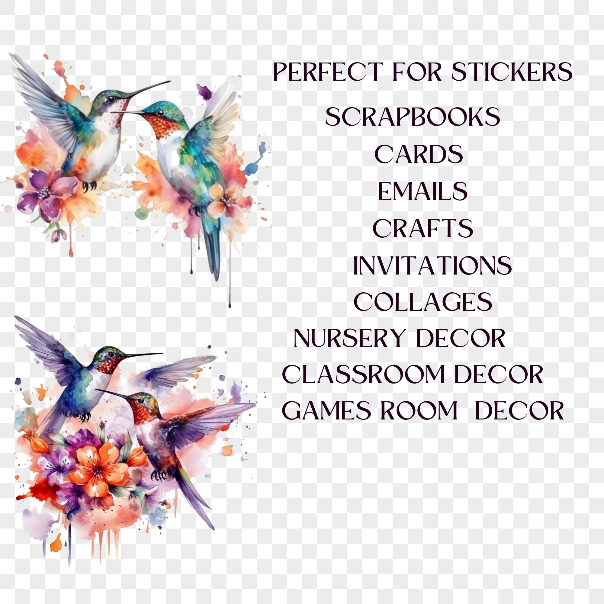 Cute Hummingbird Watercolor Clipart, Nursery Decor, Cute Bird Animal ...