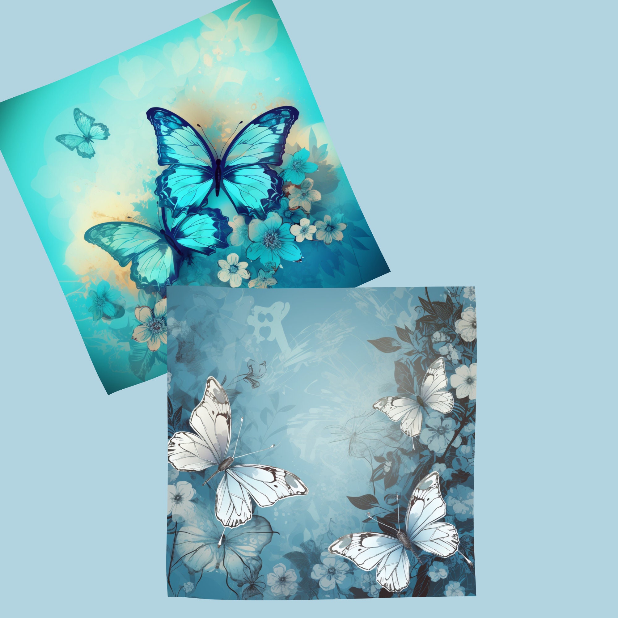 Blue Butterfly Digital Papers, Watercolor Butterfly Seamless Pattern ...