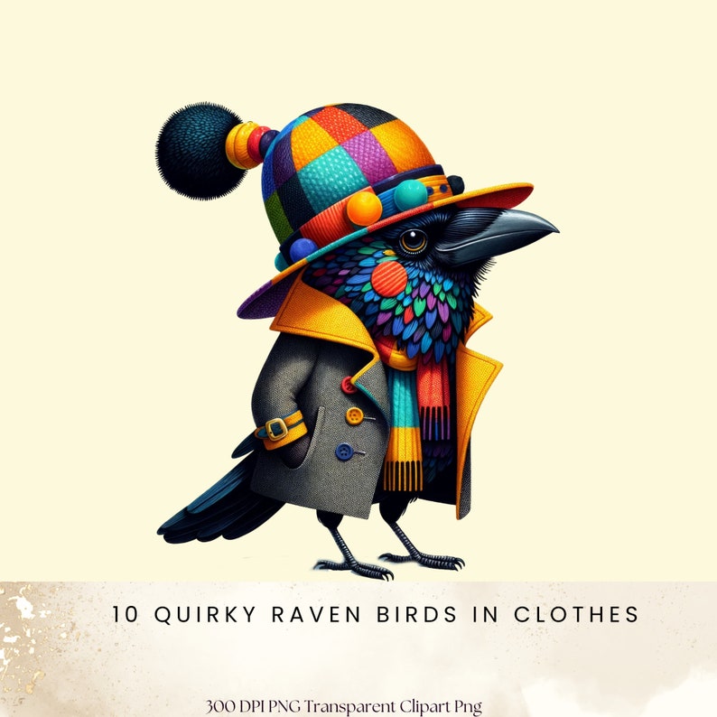 Quirky Raven Bird Clip Art, Raven Birds Dressed in Clothes, Funny Birds ...