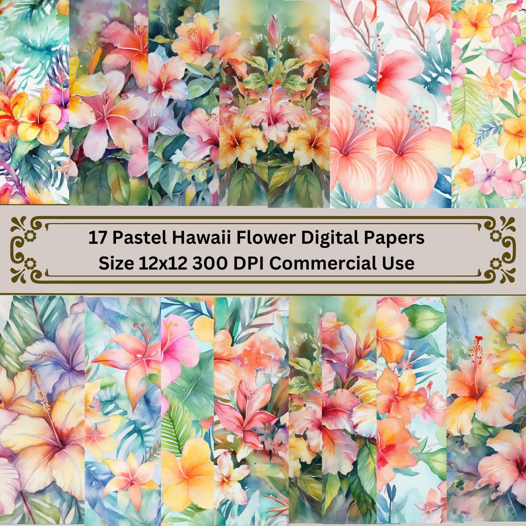 Hawaiian Pastel Tropical Digital Paper, Scrapbook Paper, Digital ...
