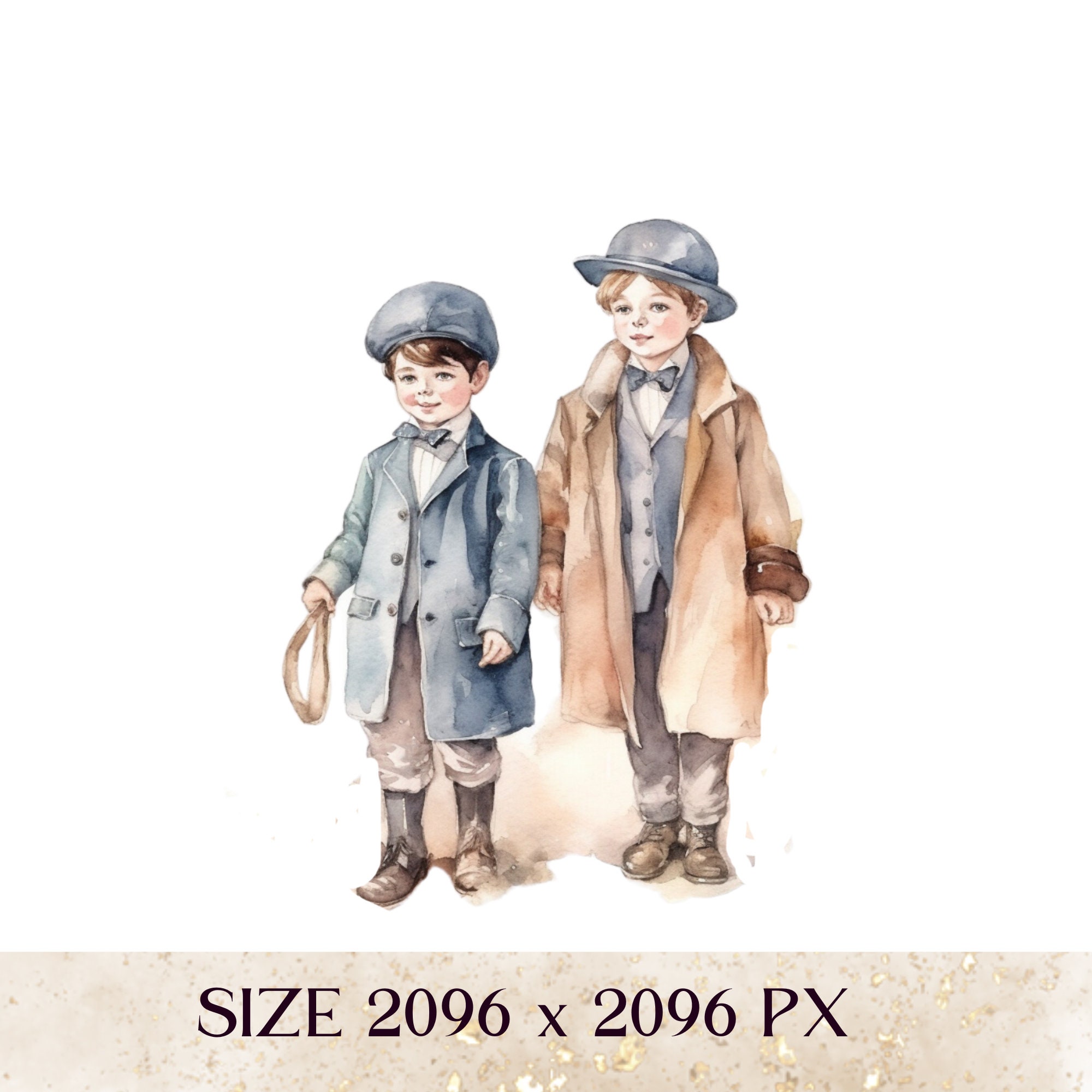 Vintage Boys Clipart, Victorian PNG, Watercolor Clipart, Scrapbook Junk ...