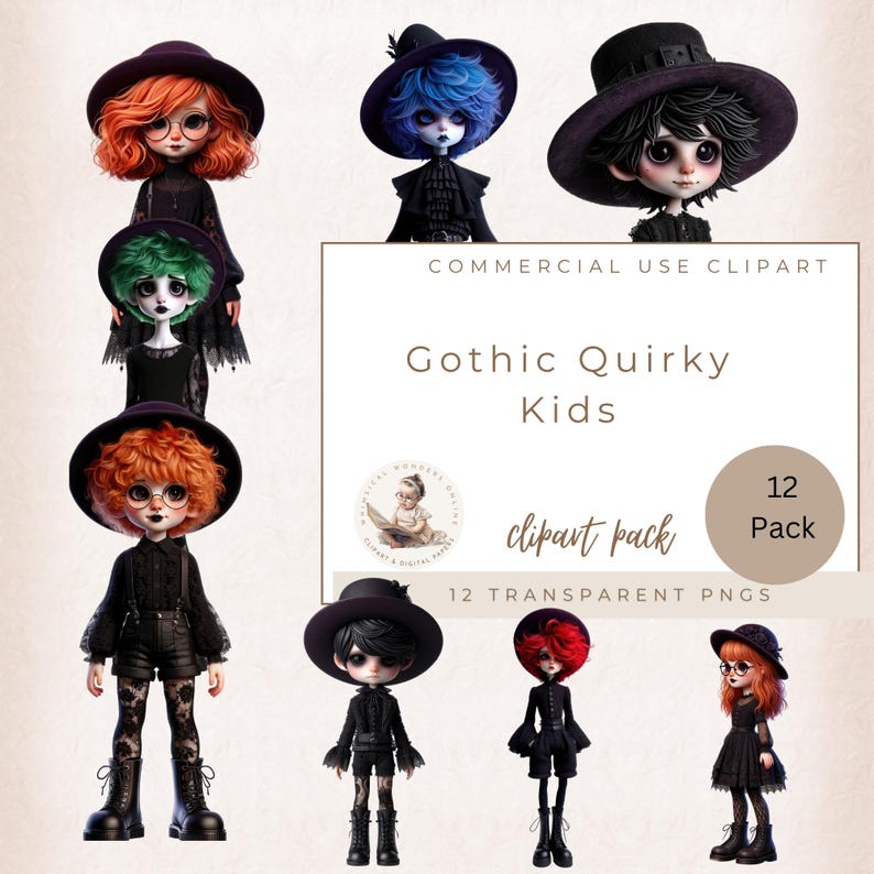 Goth Kids Clipart, Quirky Kids, Gothic Watercolor, Junk Journal ...