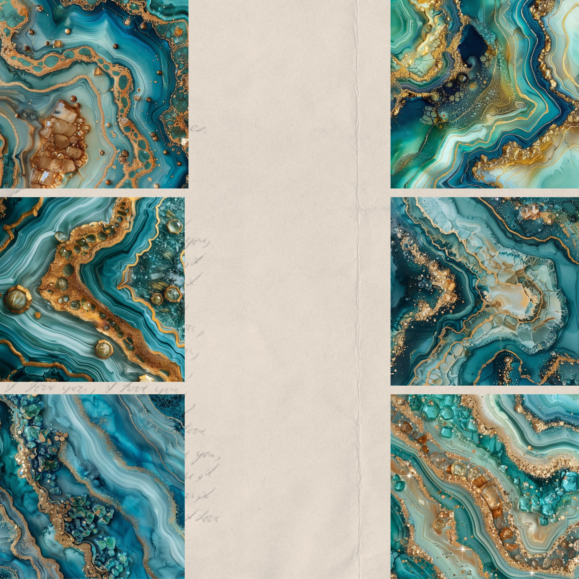 Teal Gold Sparkling Geo Crystal Digital Papers, Teal Agate Geode Quartz ...