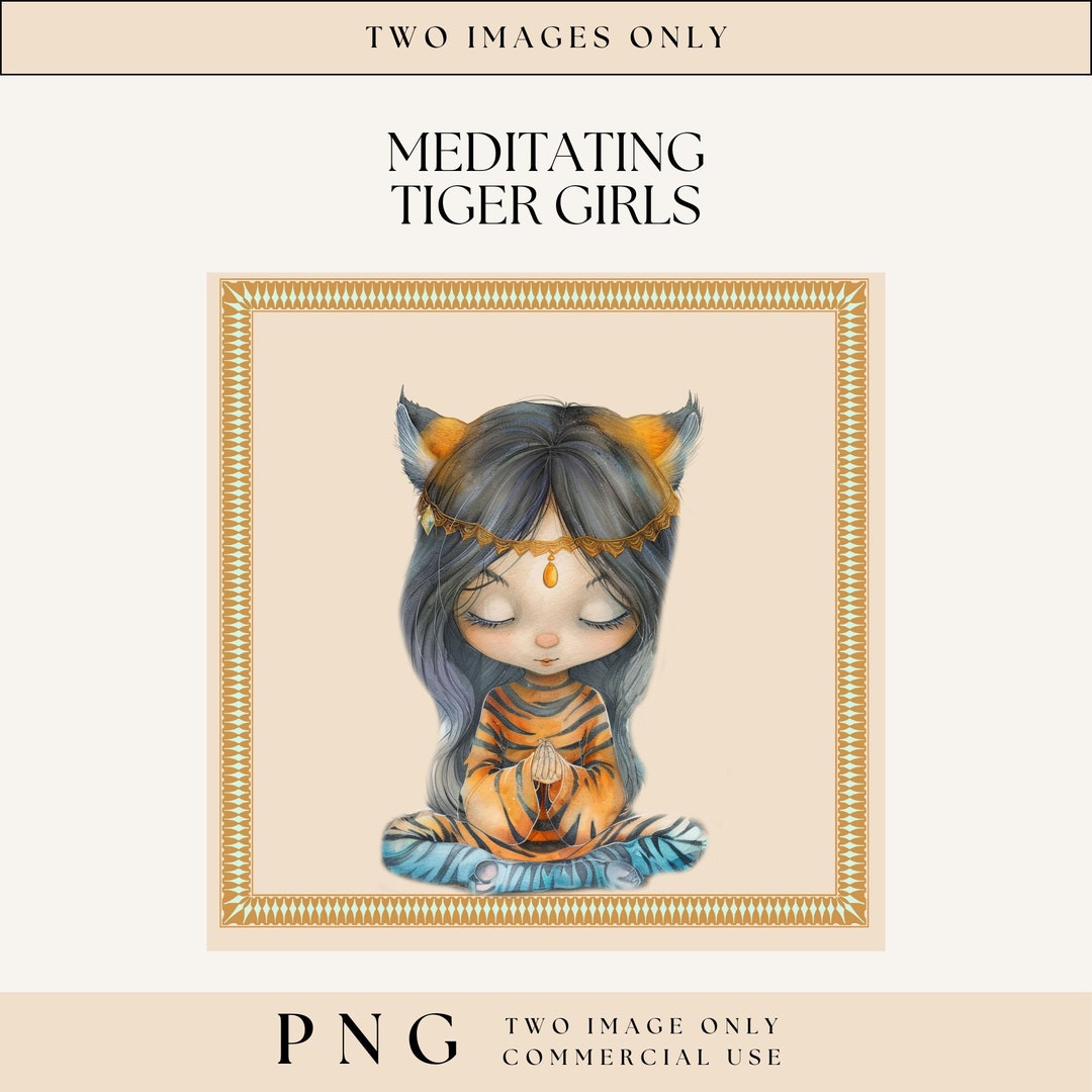 Meditating Tiger Girls, Yoga Clipart, Meditating Clipart, Relaxation ...