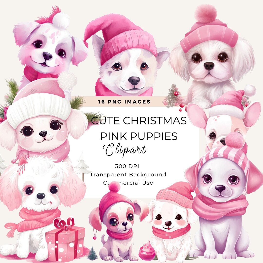 Cute Winter Dog Clipart Christmas Clipart Pink Christmas - Etsy