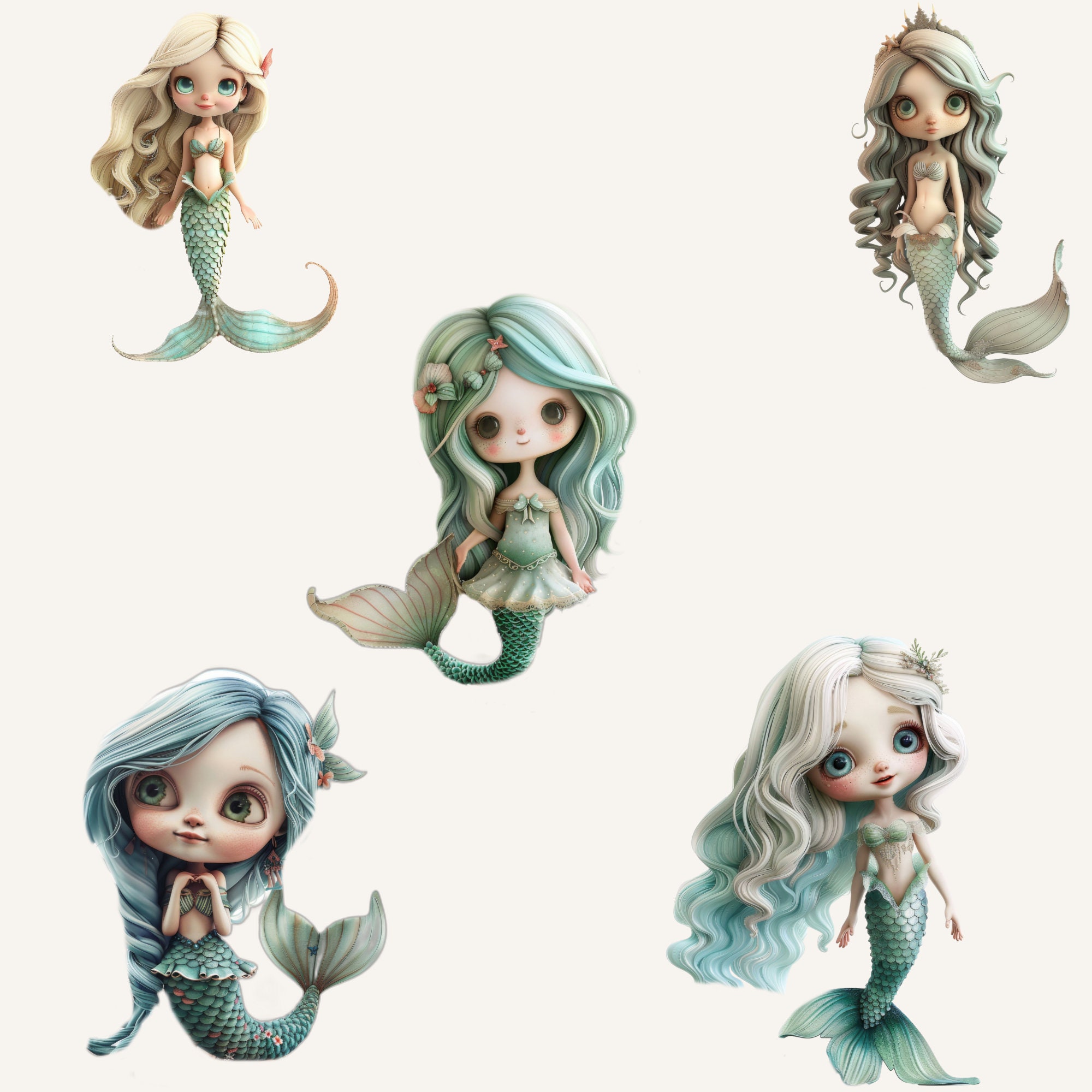 Cute Mermaid Clipart, Nautical Clipart, Girl Clipart, Fantasy Clipart ...