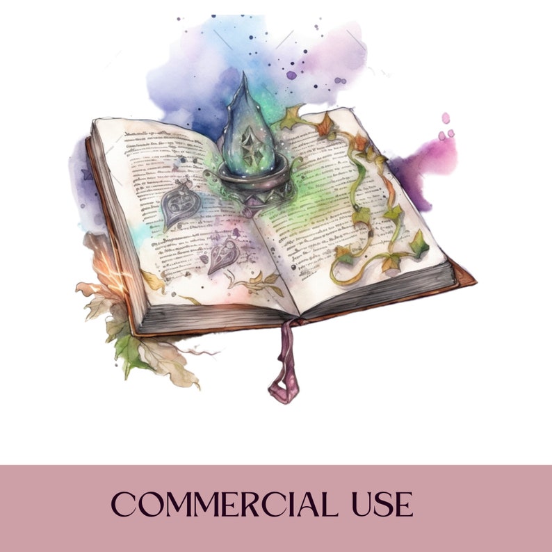Mystical Spell Book Clipart Bundle Watercolor Spell Books - Etsy