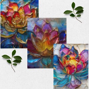 Printable Papers, Alcohol Ink Lotus Flower Digital Papers, Leadlight ...