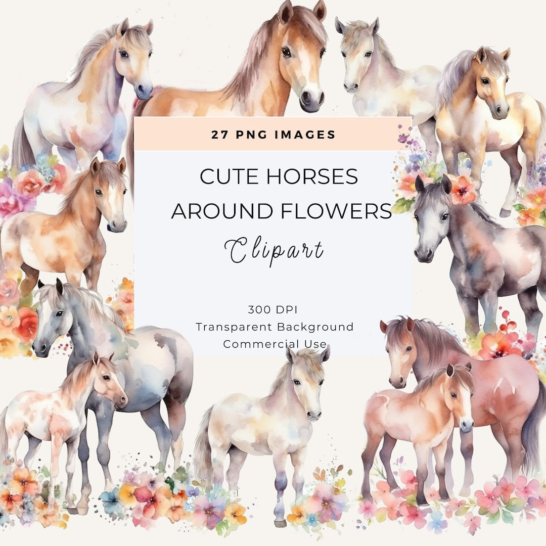 Watercolor Floral Horse Clipart, Horse With Flowers Bundle, Horse ...