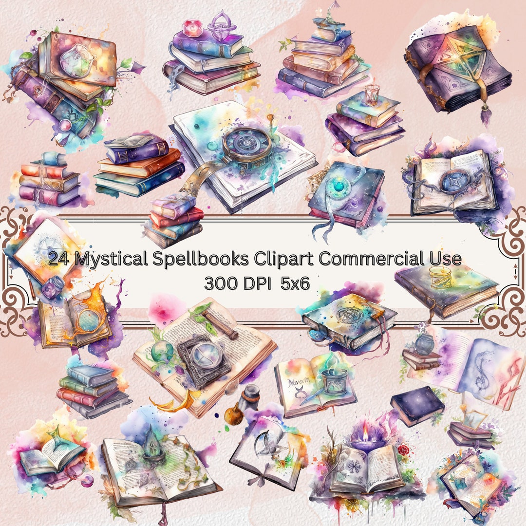 Mystical Spell Book Clipart Bundle Watercolor Spell Books - Etsy