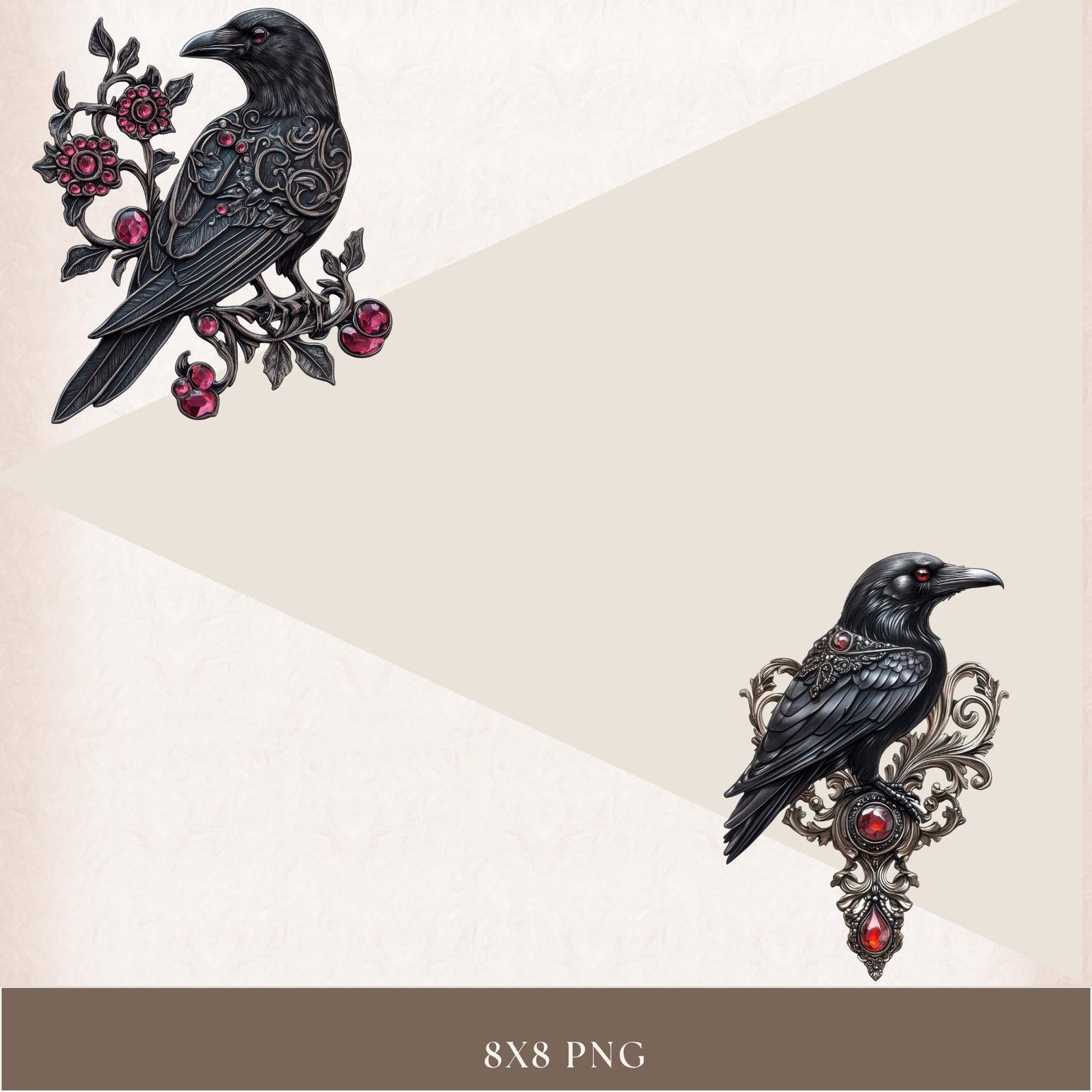 Raven Clipart, Gothic Red Bejewel Raven Birds Illustration, Black Crows ...