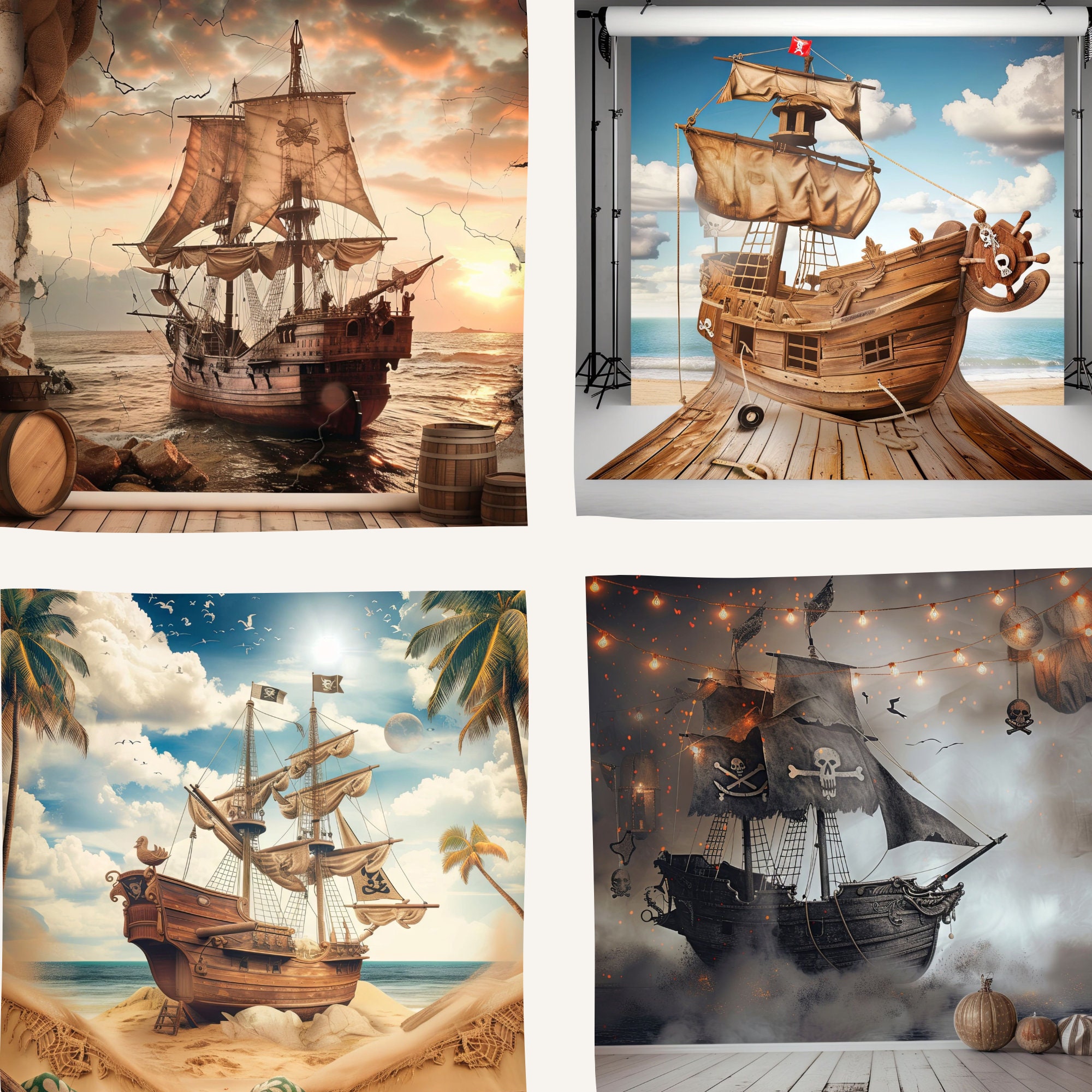 Pirate Backdrops, Kids Pirate Birthday Backdrops, Digital Backdrops ...