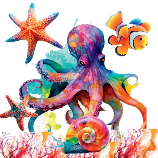 Watercolor Under the Sea Clipart Octopus Seaweed Starfish - Etsy