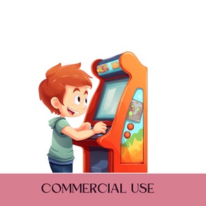 Arcade Machine Clipart, Gaming Clipart, Cartoon Boy and Girl on Arcade ...