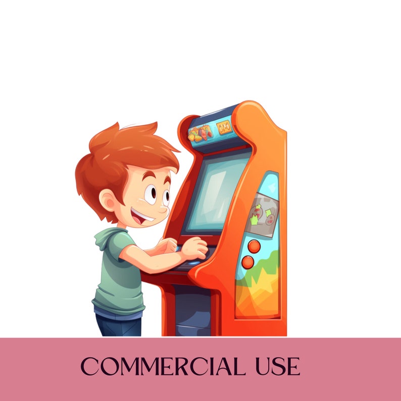 Arcade Machine Clipart Gaming Clipart Cartoon Boy and Girl - Etsy